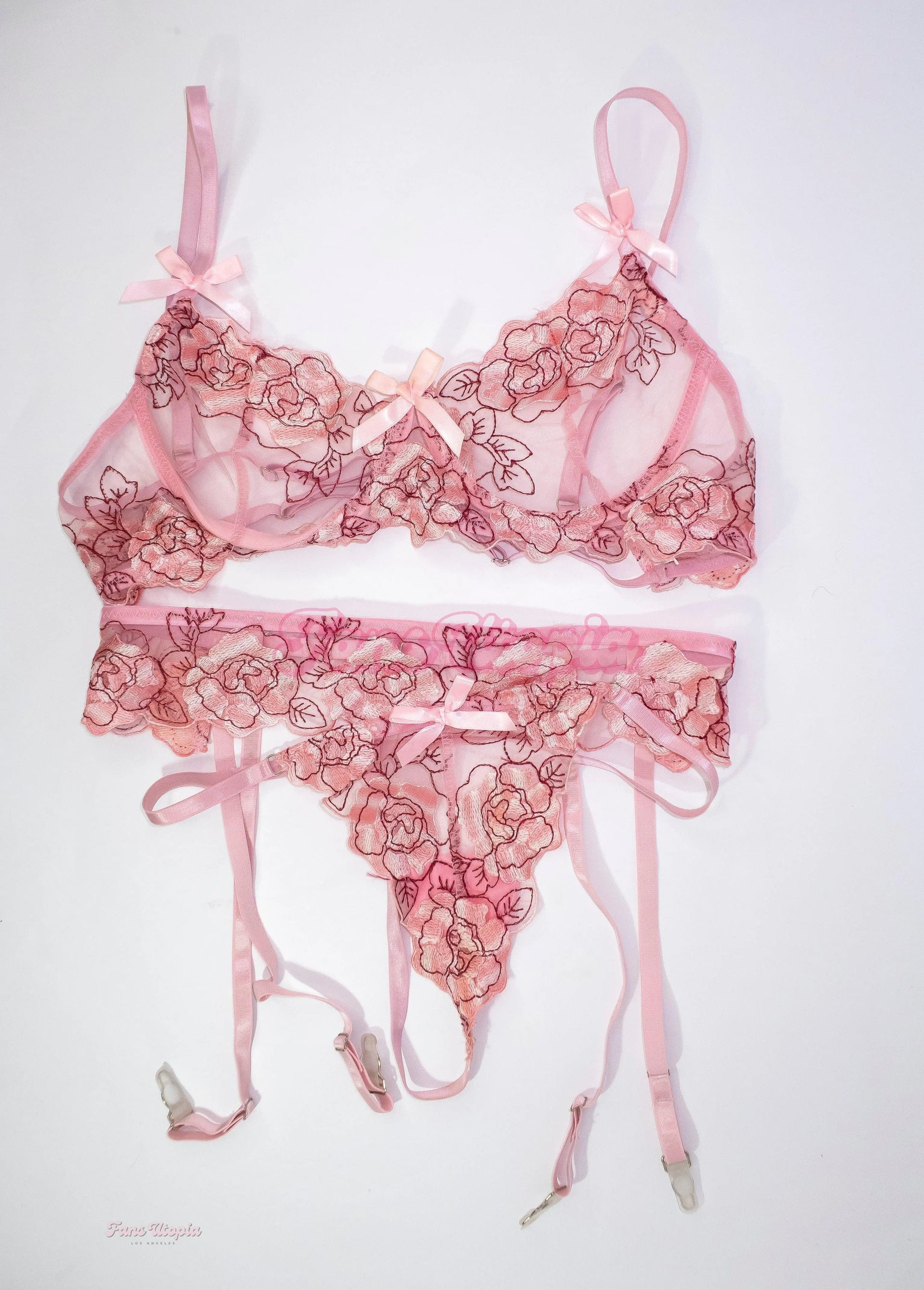 Payton Preslee Pink Red Floral Mesh Lingerie Set - FANS UTOPIA – SNACK LA
